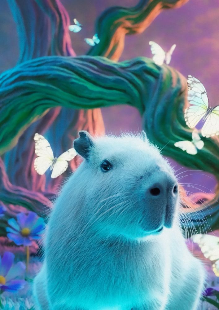 Capybara enchanted butterfly forest | Free Photo Illustration - rawpixel
