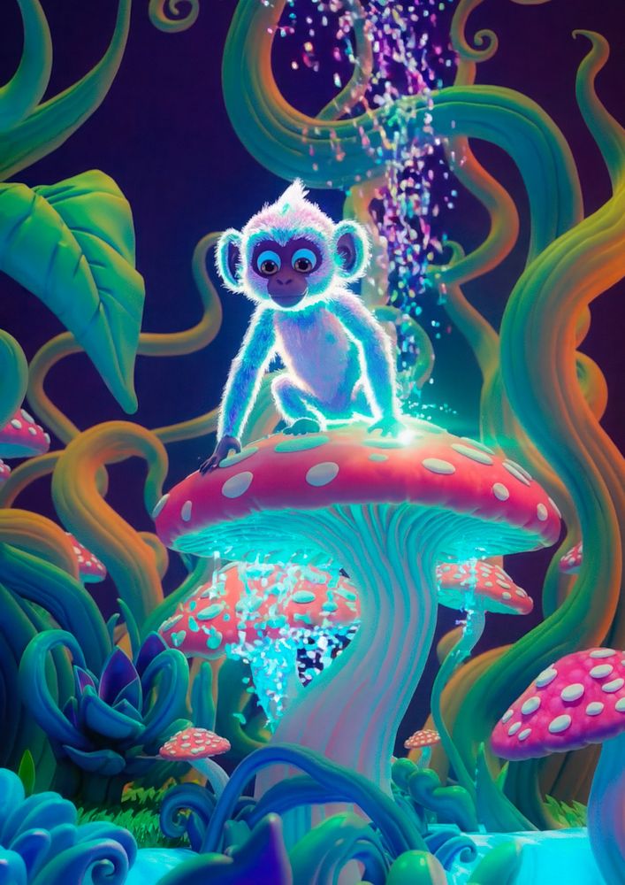 Whimsical neon monkey fantasy | Free Photo Illustration - rawpixel