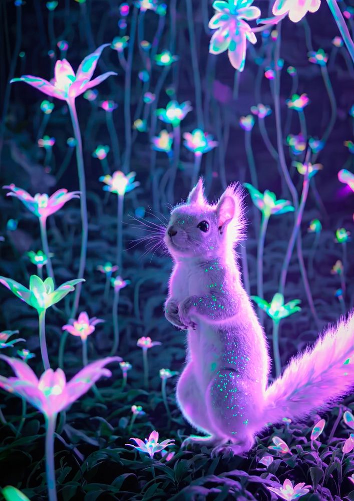 Neon squirrel in magical forest | Free Photo Illustration - rawpixel