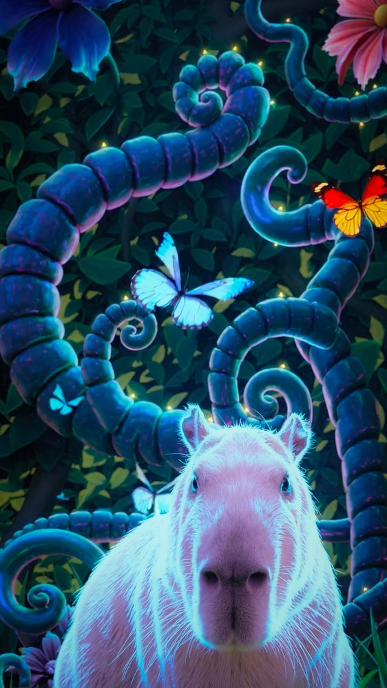 Whimsical capybara amidst magical flora | Free Photo Illustration ...