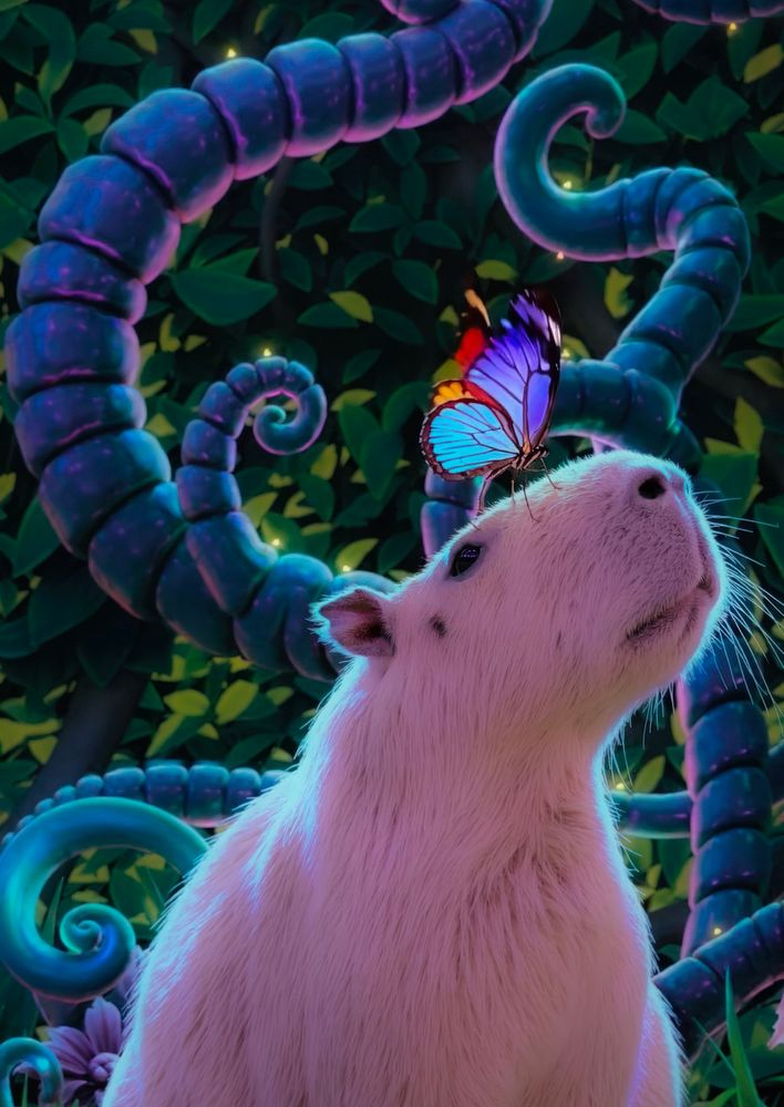 Capybara enchanted by magical butterfly. | Free Photo Illustration ...