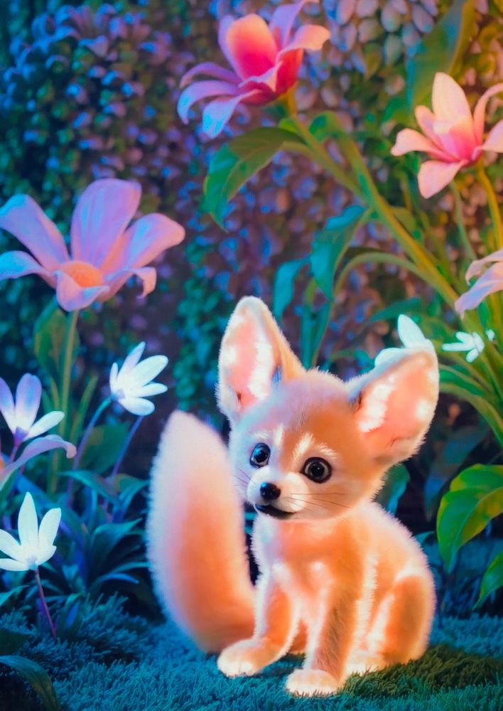 Adorable fennec fox amidst flowers. | Free Photo Illustration - rawpixel