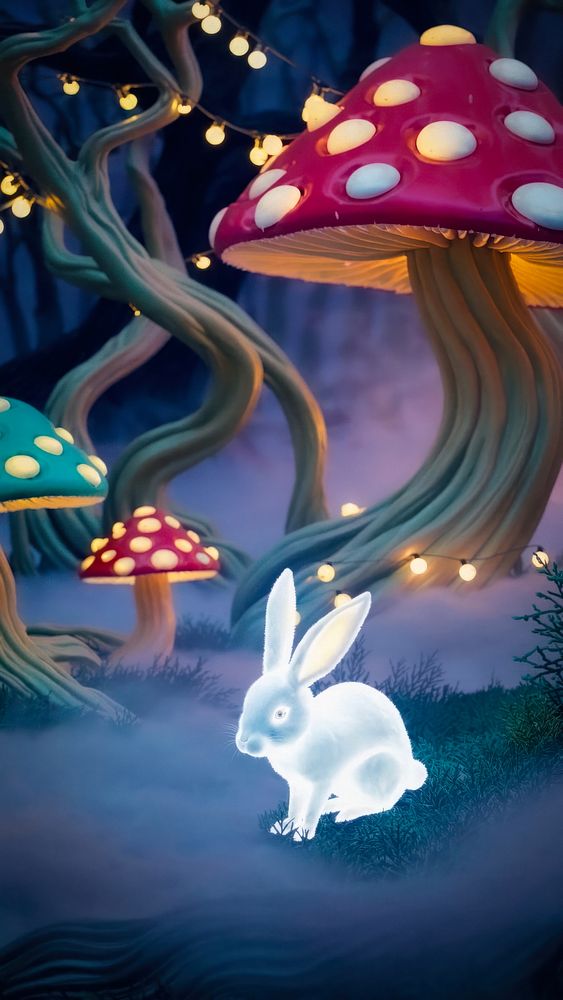 Enchanted glowing rabbit forest | Free Photo Illustration - rawpixel