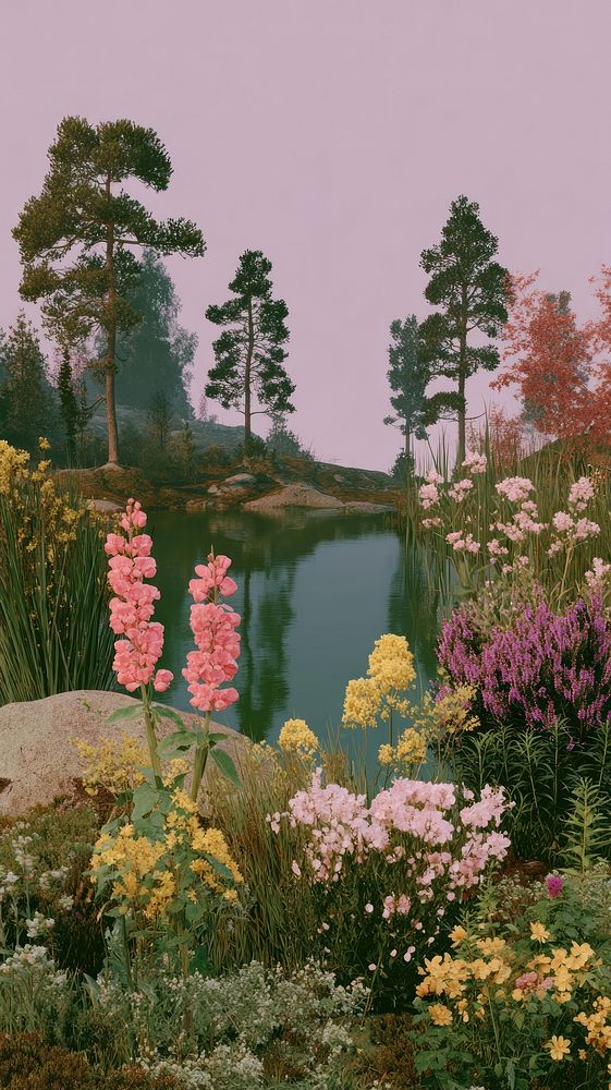 Cute lake background landscape wallpaper | Free Photo Illustration ...