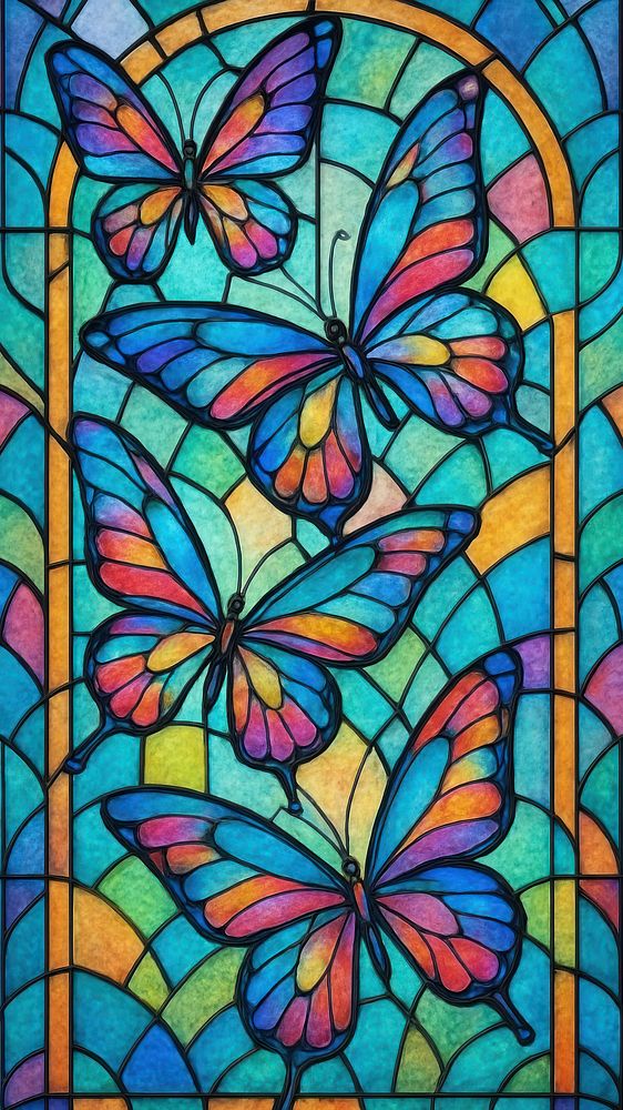 Vibrant stained glass butterflies | Free Photo Illustration - rawpixel