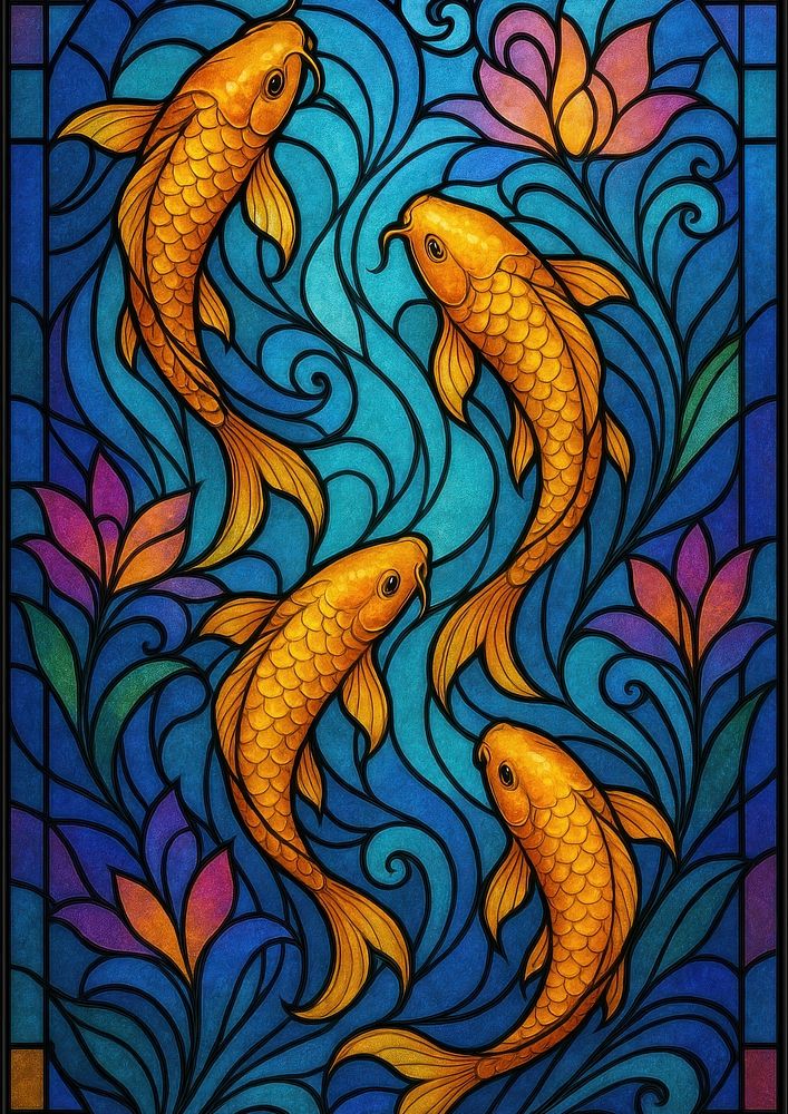 Vibrant koi fish stained glass | Free Photo Illustration - rawpixel