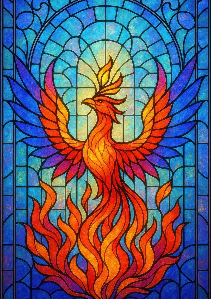 Vibrant phoenix stained glass illustration | Free Photo Illustration ...