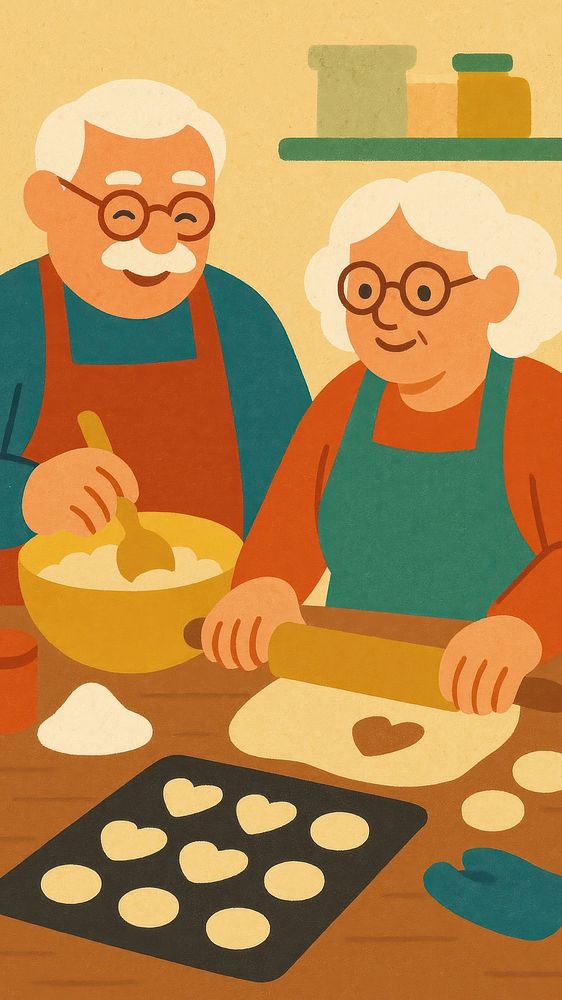 Elderly couple baking together | Free Photo Illustration - rawpixel