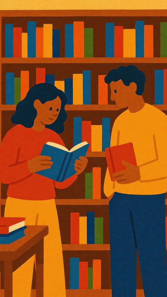 Colorful library scene illustration | Free Photo Illustration - rawpixel