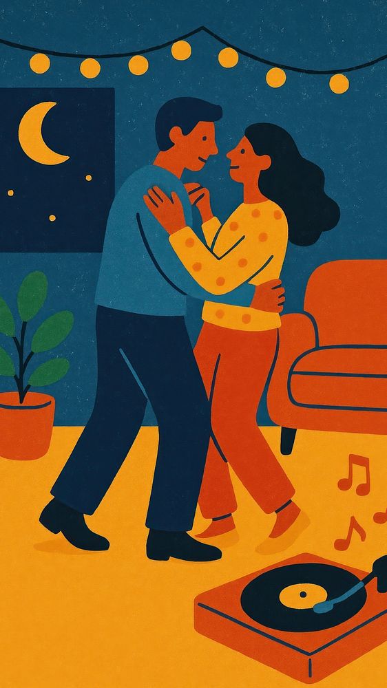 Couple dancing under moonlight indoors | Free Photo Illustration - rawpixel