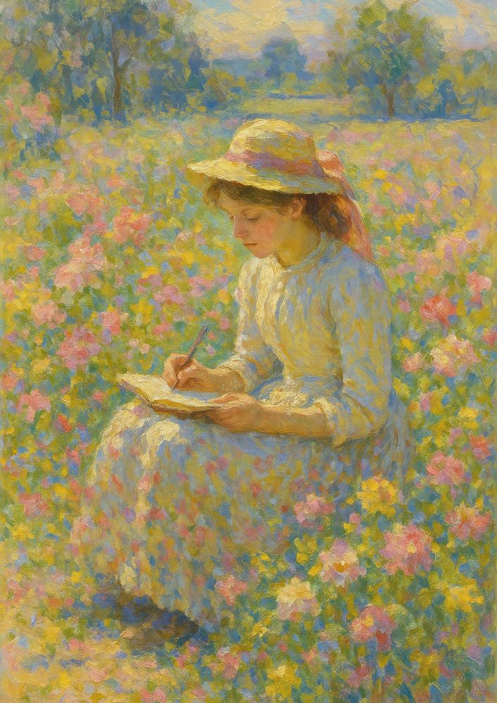 Impressionist woman writing field | Free Photo Illustration - rawpixel