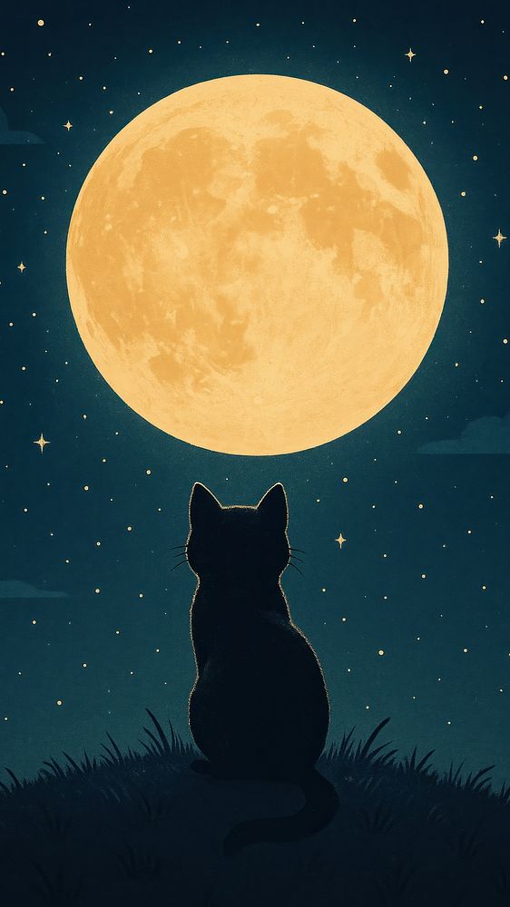 Cat gazing at moon | Free Photo Illustration - rawpixel