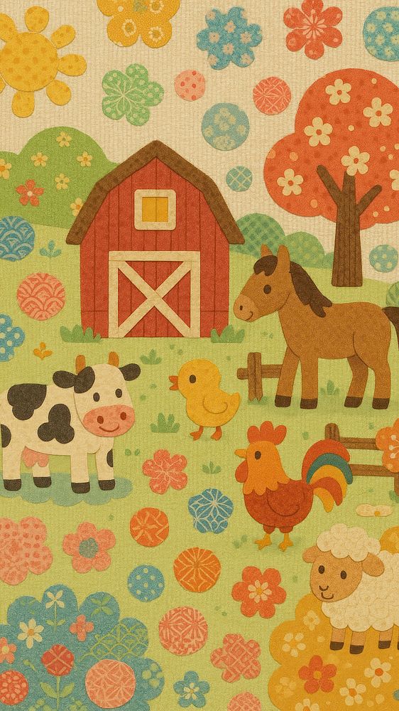 Colorful farm animals cartoon wallpaper | Free Photo Illustration ...
