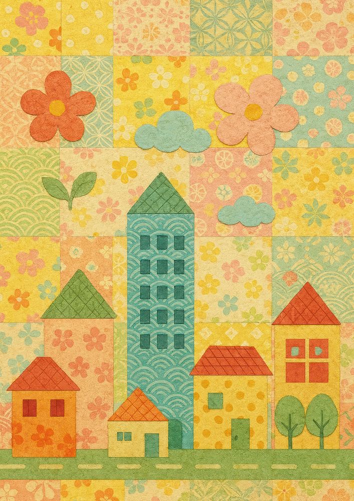 Colorful whimsical cityscape pattern | Free Photo Illustration - rawpixel