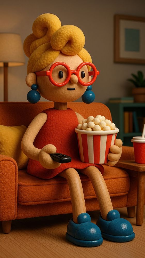 Whimsical cartoon character watching TV | Premium Photo Illustration ...