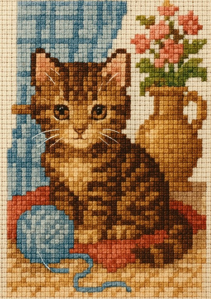 Charming cross-stitch kitten illustration | Free Photo Illustration ...