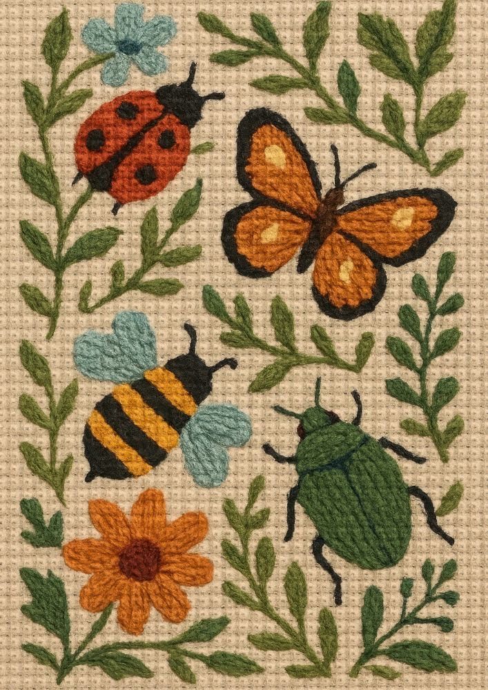 Colorful embroidered insects illustration | Free Photo Illustration ...