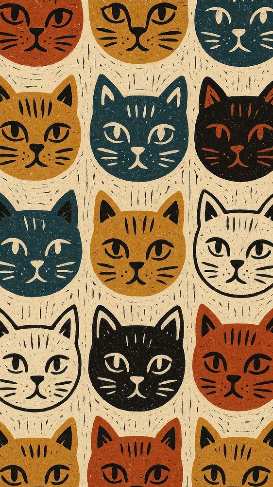 Colorful vintage cat pattern | Free Photo Illustration - rawpixel