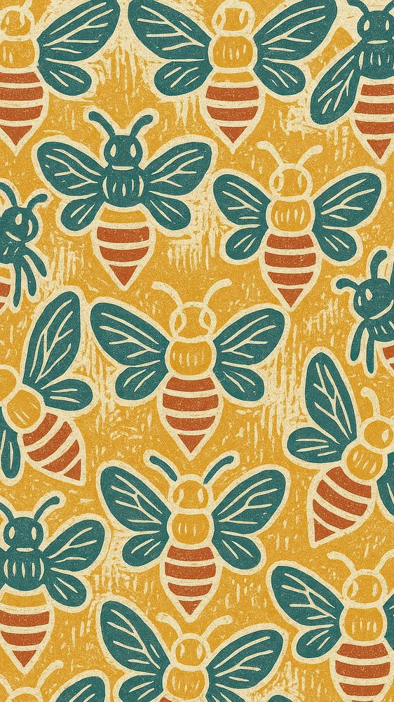 Vibrant bee pattern wallpaper | Free Photo Illustration - rawpixel