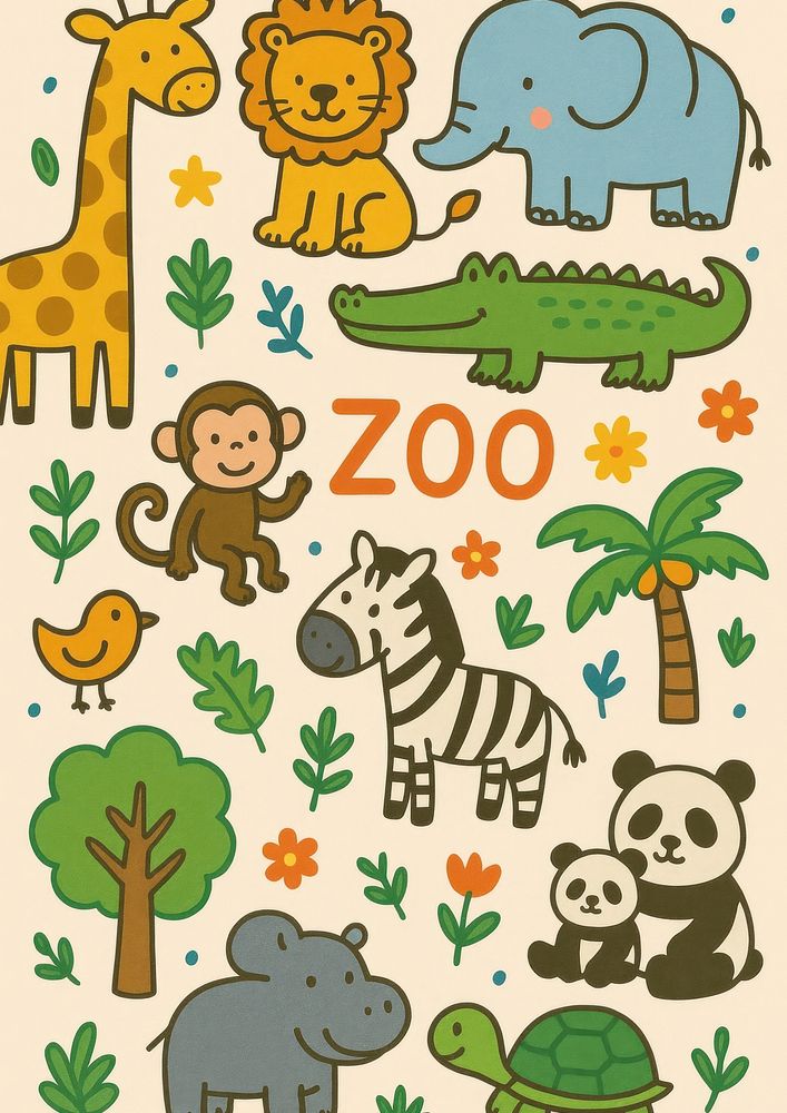 Colorful zoo animals illustration | Free Photo Illustration - rawpixel