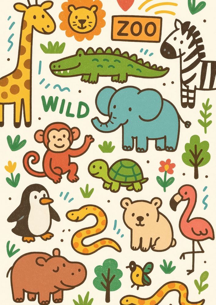 Colorful cartoon zoo animals illustration | Free Photo Illustration ...