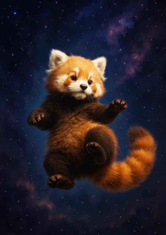 Cute red panda floating space | Free Photo Illustration - rawpixel