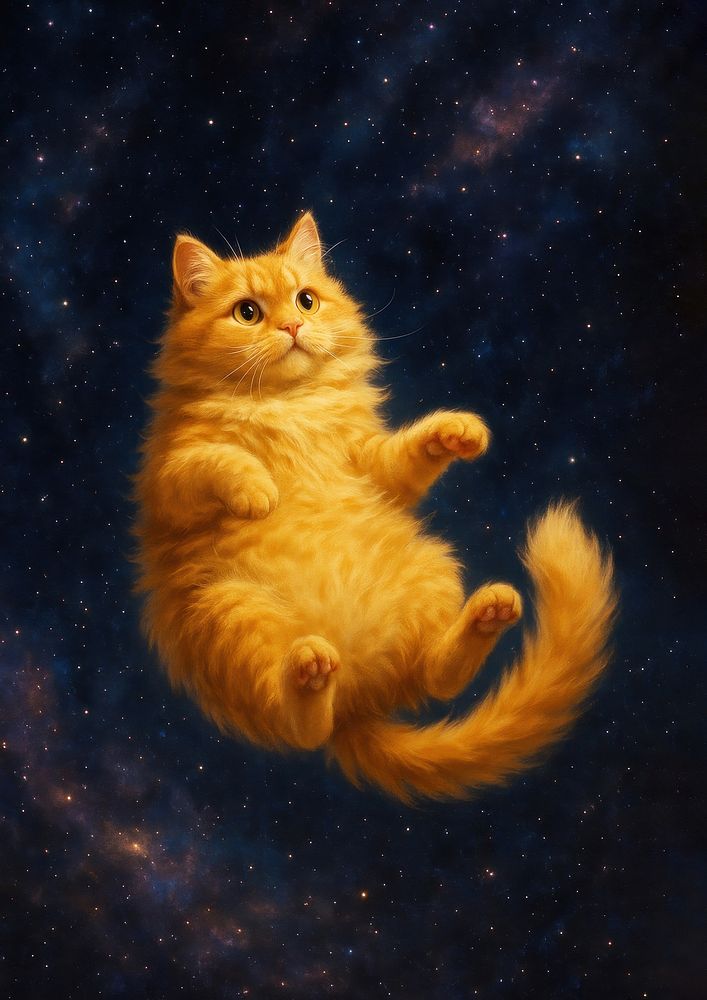 Floating fluffy cat in space | Free Photo Illustration - rawpixel