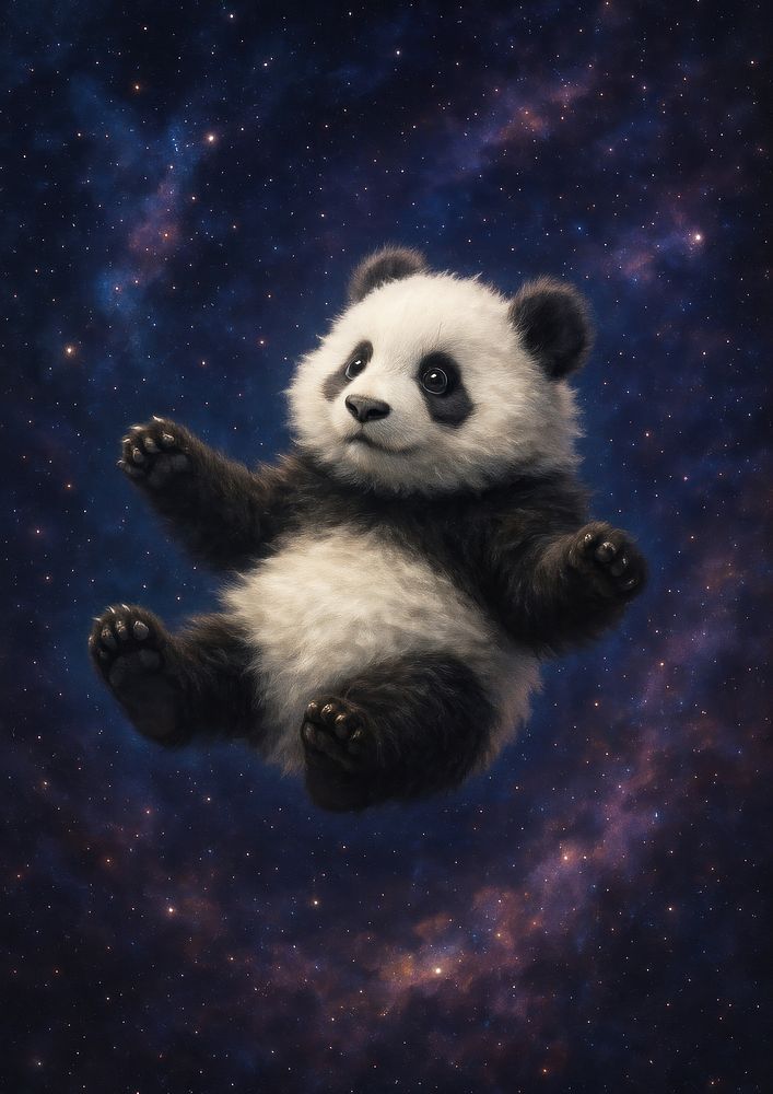 Floating panda in cosmic space | Free Photo Illustration - rawpixel
