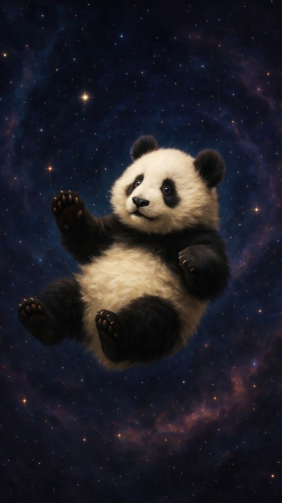 Floating panda in space | Free Photo Illustration - rawpixel