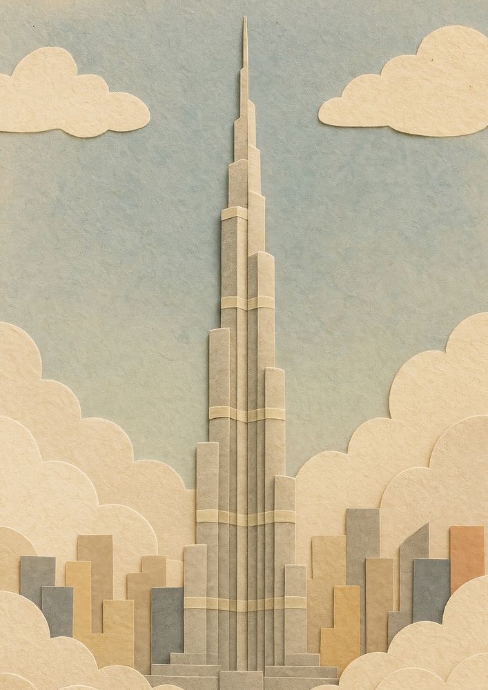 Stylized skyscraper amidst clouds | Free Photo Illustration - rawpixel