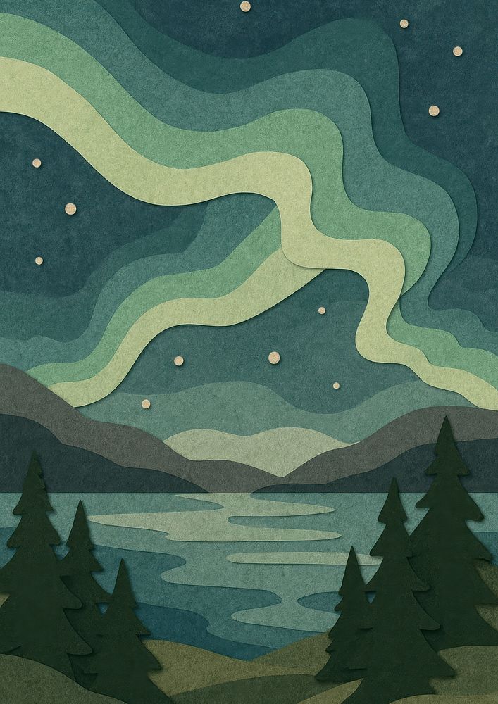 Aurora paper art landscape design | Free Photo Illustration - rawpixel