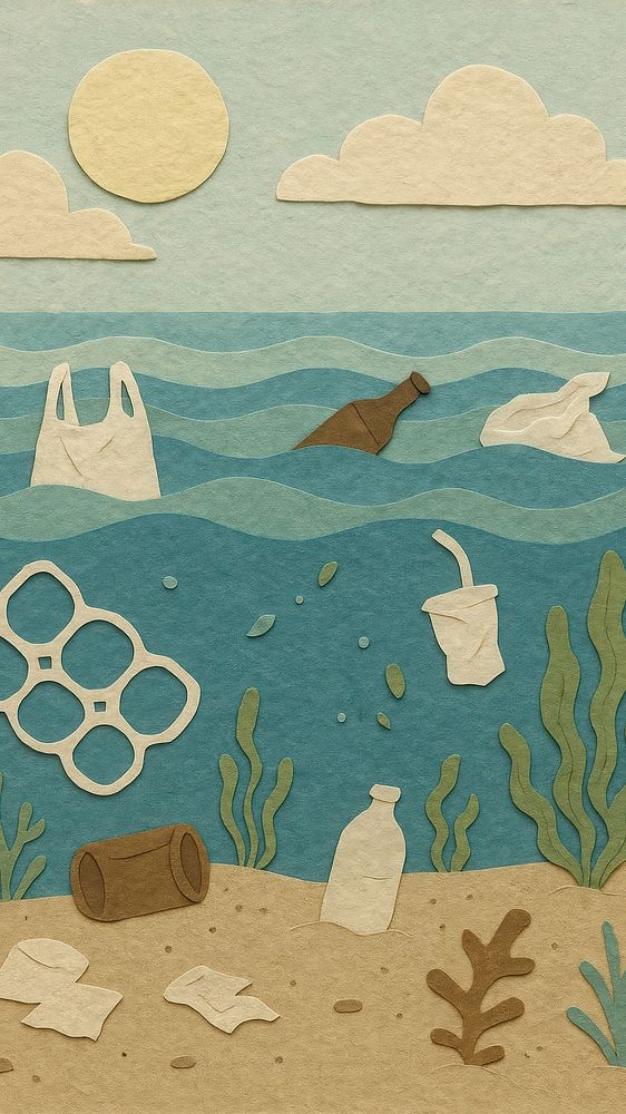 Ocean pollution paper art wallpaper | Free Photo Illustration - rawpixel