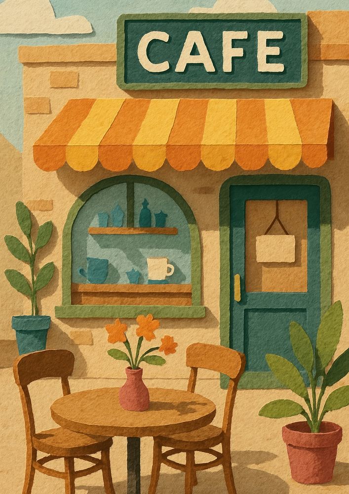 Charming cafe watercolor illustration | Free Photo Illustration - rawpixel
