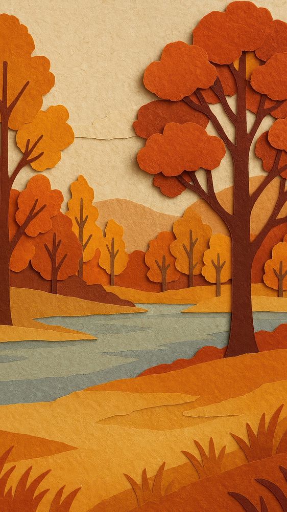 Autumn paper-cut landscape wallpaper | Free Photo Illustration - rawpixel