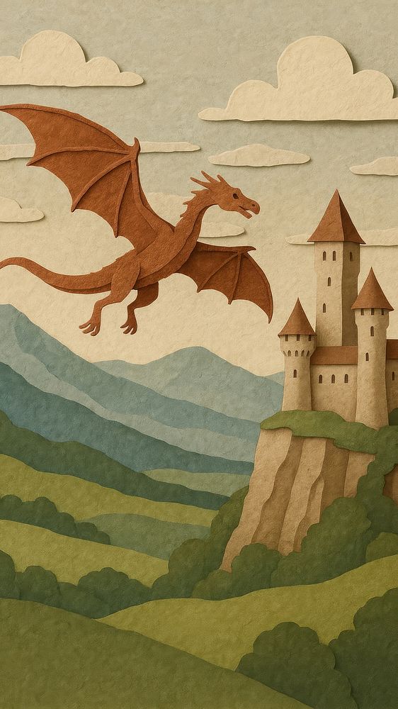 Whimsical dragon castle landscape | Free Photo Illustration - rawpixel