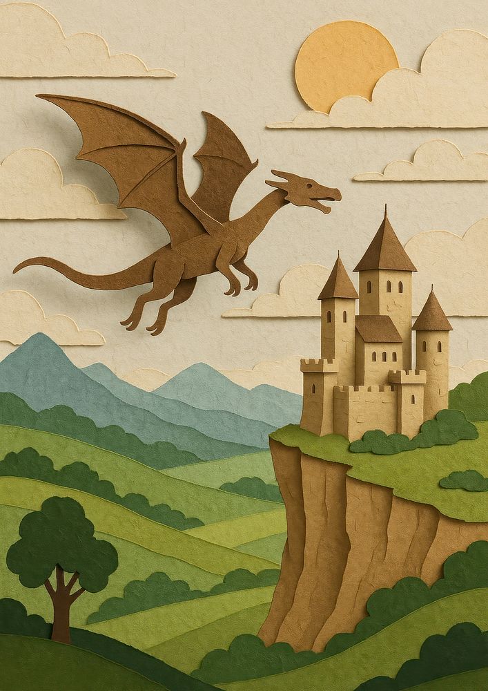 Whimsical dragon castle landscape | Free Photo Illustration - rawpixel