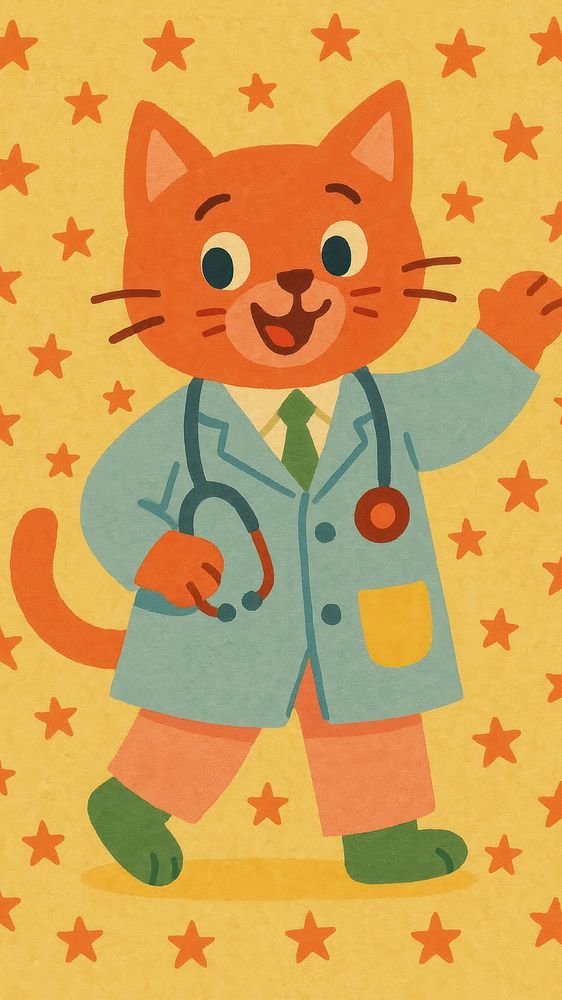 Cheerful cartoon cat doctor illustration | Free Photo Illustration ...