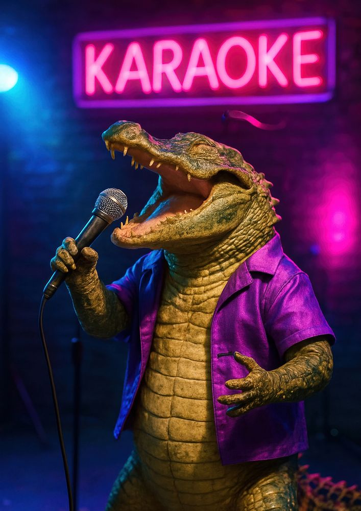 Crocodile singing karaoke joyfully | Free Photo - rawpixel