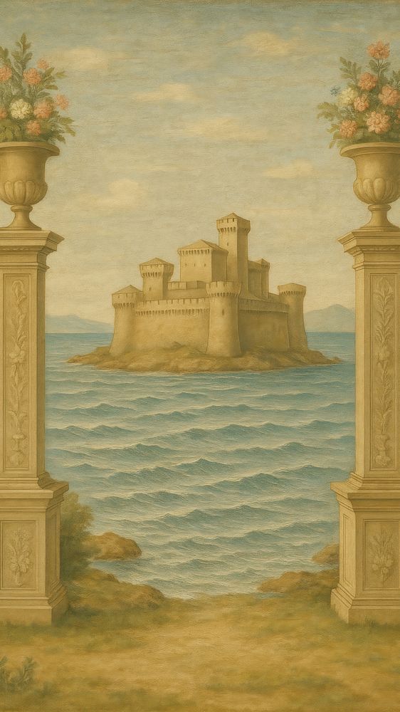 Medieval island castle illustration | Free Photo Illustration - rawpixel