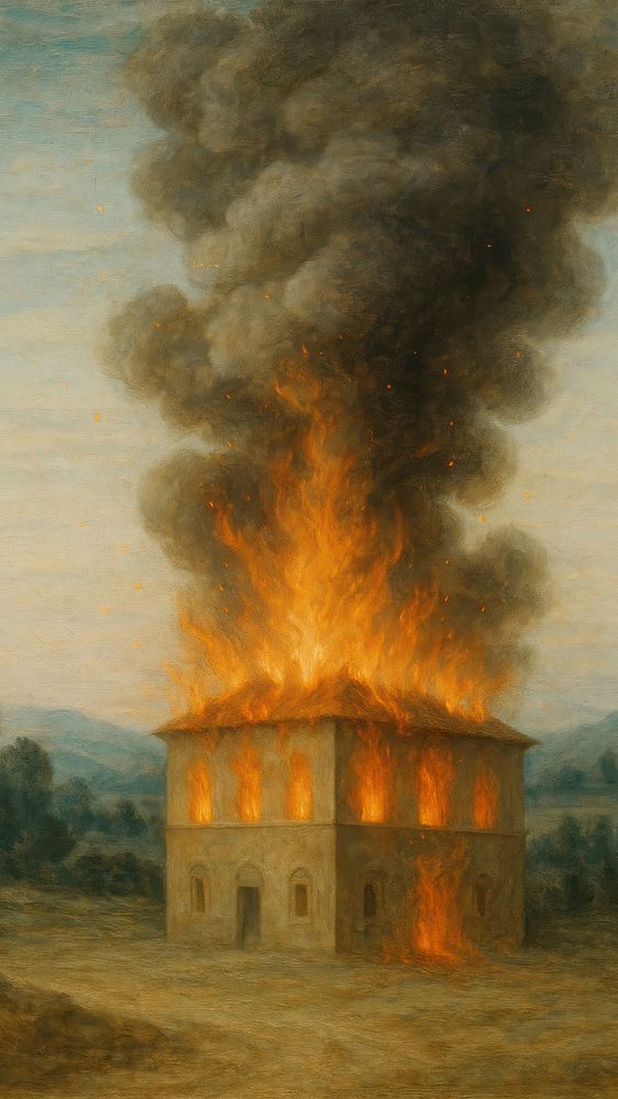Historic building engulfed in flames | Free Photo Illustration - rawpixel