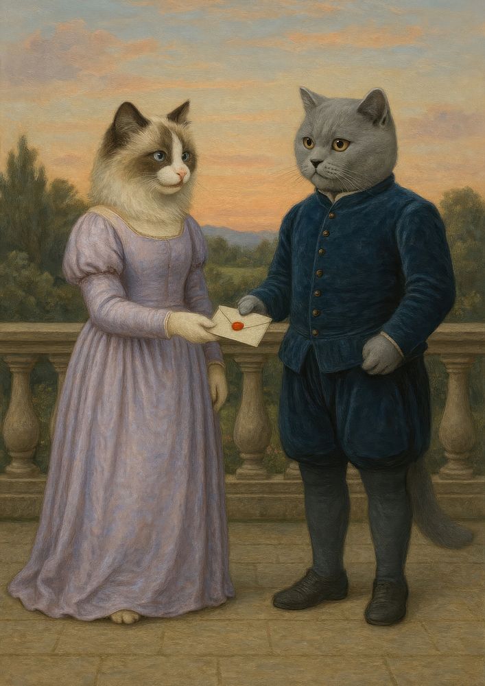 Cats exchanging letter outdoors | Free Photo Illustration - rawpixel