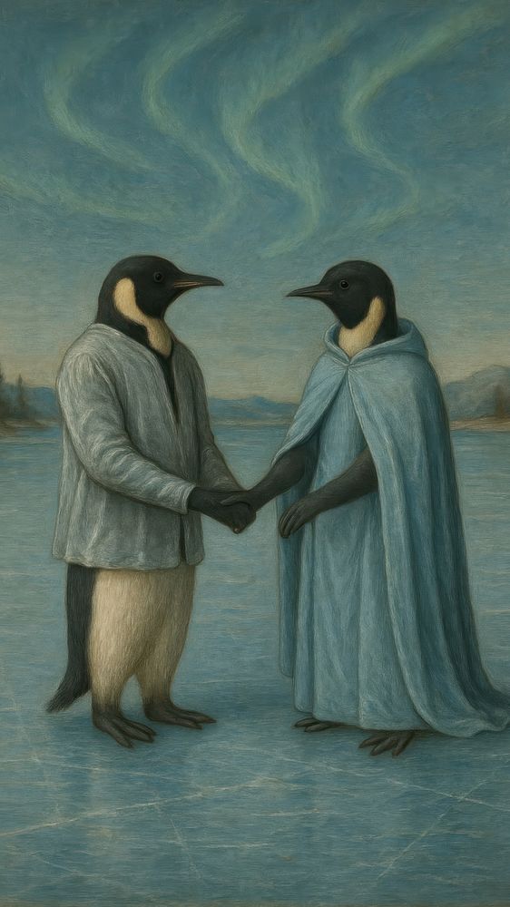 Penguins handshake surreal art | Free Photo Illustration - rawpixel