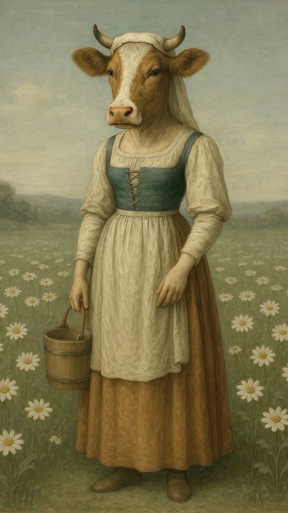 Surreal pastoral cow woman | Free Photo Illustration - rawpixel