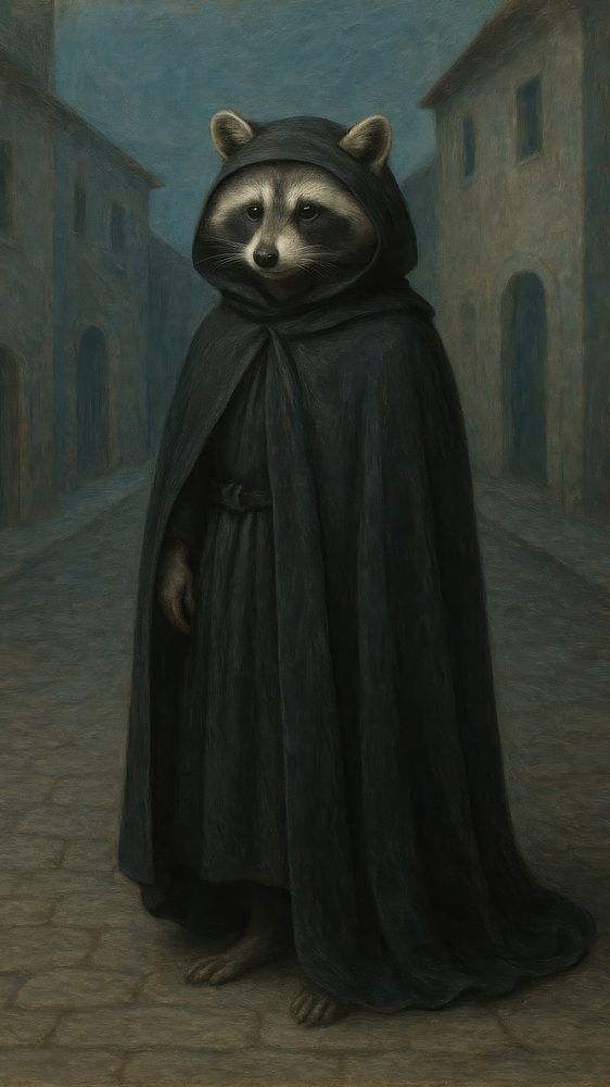Mysterious raccoon in medieval cloak | Free Photo Illustration - rawpixel