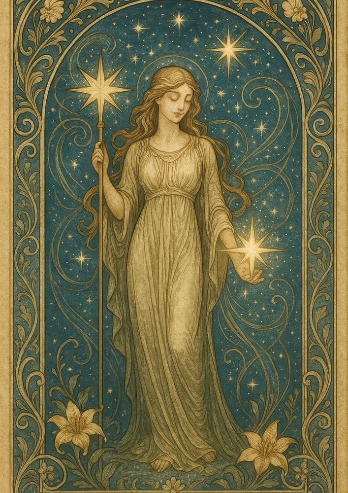 Celestial goddess holding radiant stars | Free Photo Illustration ...