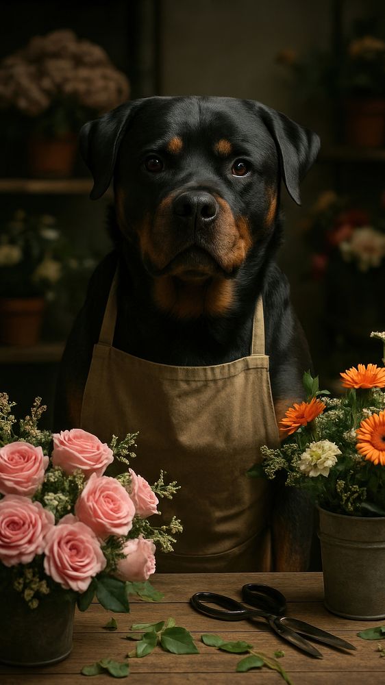 Rottweiler florist with colorful flowers | Free Photo - rawpixel