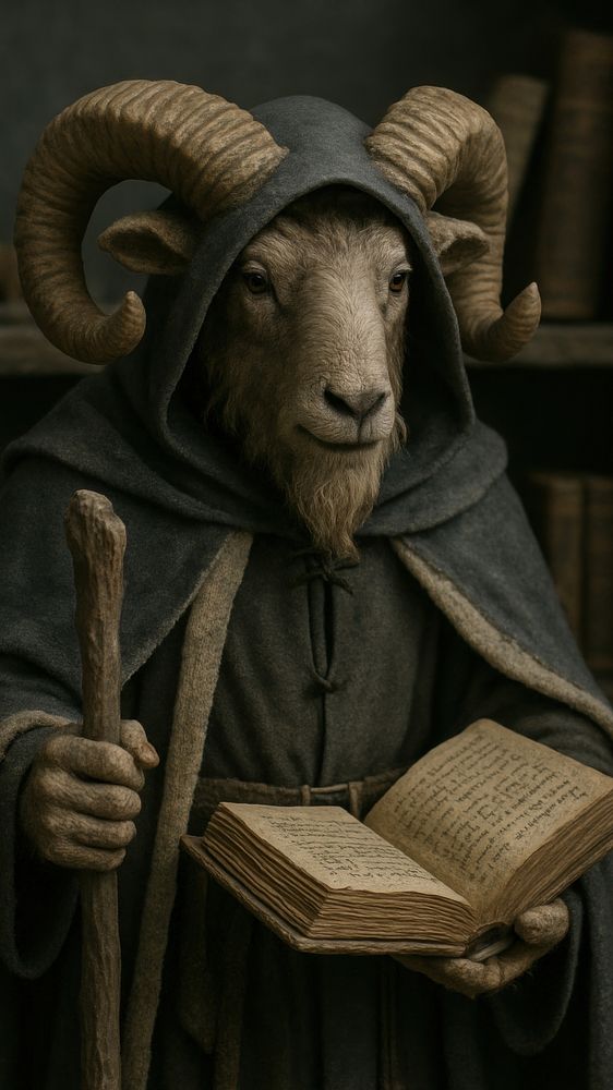 Mystical goat wizard reading book | Free Photo - rawpixel
