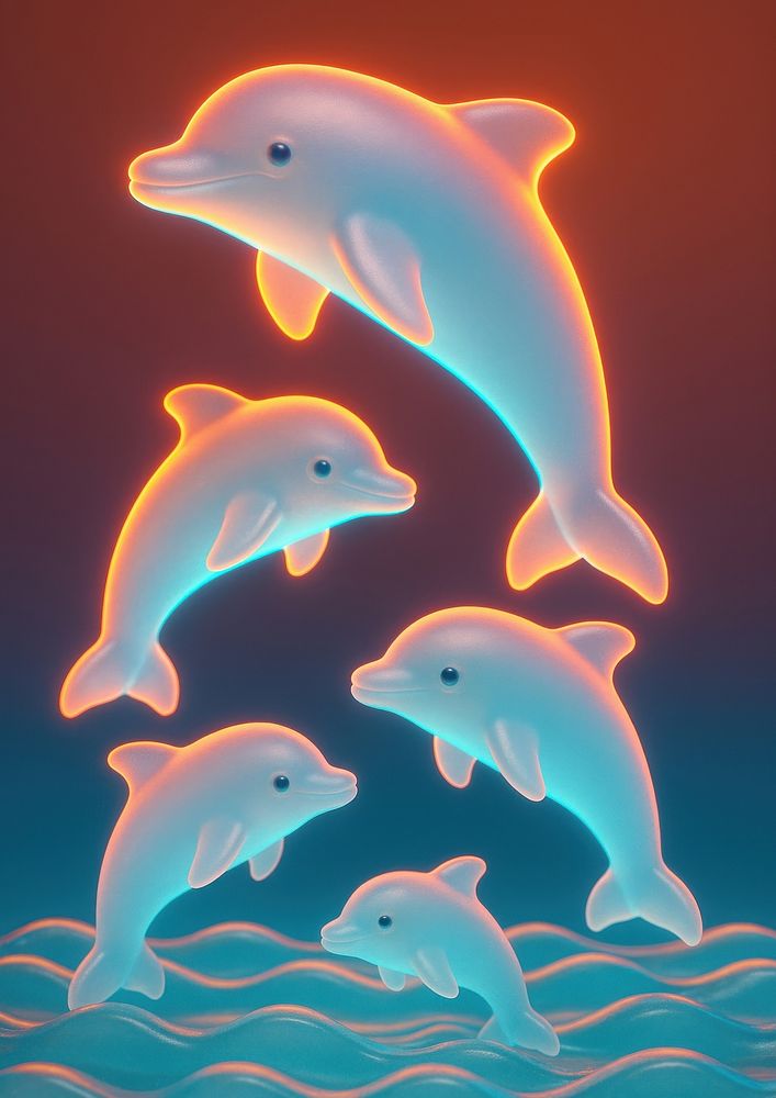 Neon dolphins glowing ocean art | Free Photo Illustration - rawpixel