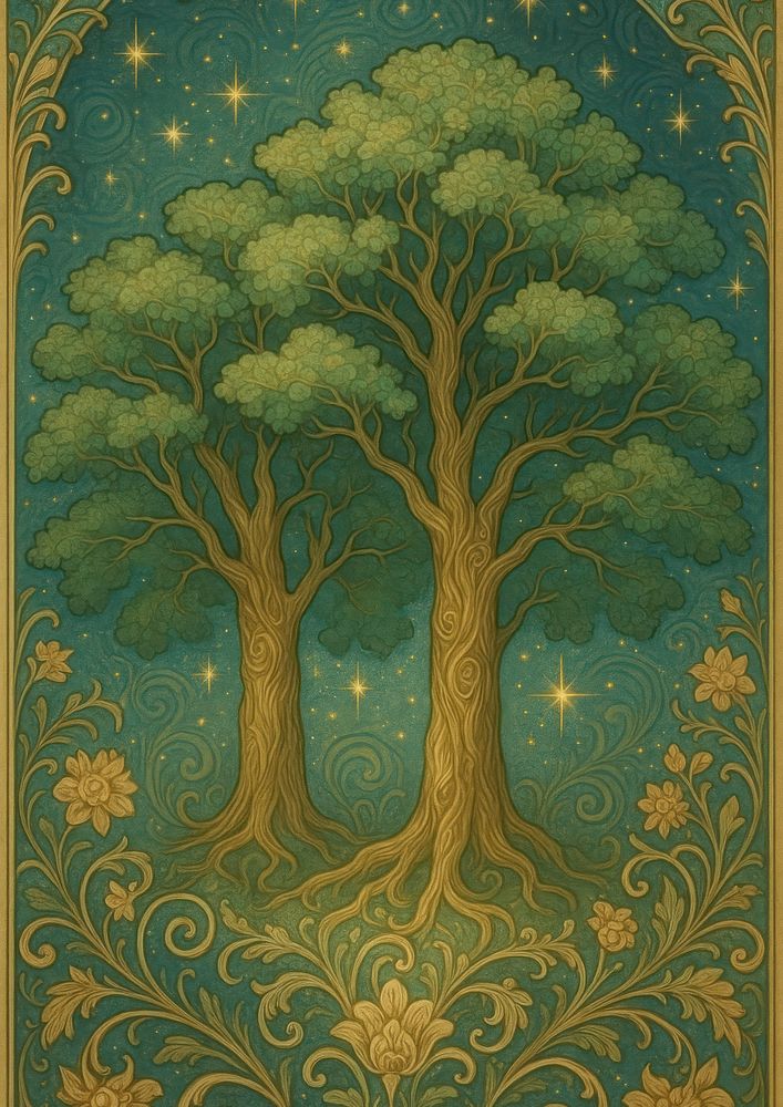 Enchanted forest trees illustration | Free Photo Illustration - rawpixel