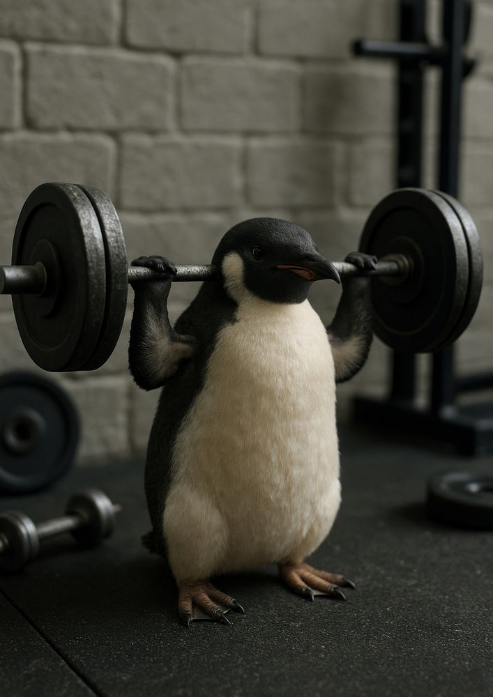 Penguin lifting weights gym | Free Photo - rawpixel